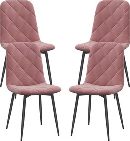 Sada 4 moderních jídelních židlí HOMCOM s opěradlem, sametový vzhled, čalouněné křeslo se ocelovými nohami, růžové | Aosom