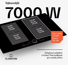 Klarstein Delicatessa 77 Flex, vestavná indukční varná deska, 4 zóny, 7000 W, sklokeramika