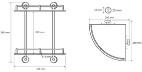 Sapho, X-ROUND E polička sklo roh dvojitá s hrazdou 270x390x270mm, chrom, XR604
