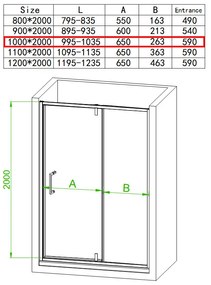 BPS-koupelny Sprchové dveře HYD-DN08 100 černá/transparent pro instalaci do niky - bez vaničky
