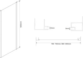 Aqualine AMADEO boční stěna 900 mm, sklo BRICK BTP90