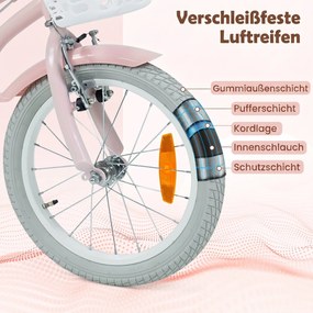 Costway 16 Inch dětské kolo s tréninkovými kolečky a košíkem Dětské – růžový