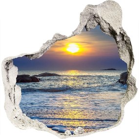 Wallmuralia Díra 3D ve zdi nálepka Západ slunce moře 75x75 cm