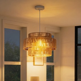 HOMCOM Závěsná lampa, 3stupňové stínidlo, kov, konopné lano, světle hnědá B31-521V00LR