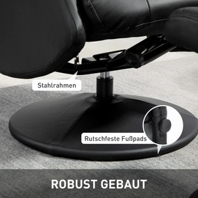 HOMCOM Relaxační křeslo s podnožkou - 360° otočné křeslo s funkcí sklopení, relaxační křeslo se sklopným opěradlem až do 150 kg nosnosti, umělá kůže,…