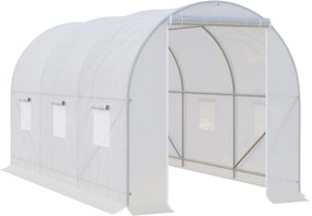 Outsunny Zahradní Skleník 3,5x2x2 m Tunelový Skleník s 6 Okny z Tkaniny a Zipovým Vchodem, UV-Odolný Skleník pro Terasu nebo Zahradu Bílý | Aosom