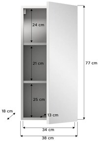 Koupelnová zrcadlová skříňka Vira, 38 cm, bílá