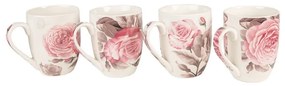 Set 4ks bílo-růžový porcelánový hrnek s růžemi Rose - 8*10 cm / 0,3L