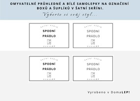 SPODNÍ PRÁDLO - Samolepka na šuplíky a boxy do šatní skříně, 8,5 x 5,5 cm - DomaLEP varianta: SAMOLEPKA, barva: BÍLÁ - ČERNÉ písmo, velikost: š. 8,5 cm x v. 5,5 cm - tučné písmo