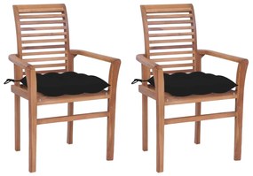 vidaXL Jídelní židle 2 ks černé podušky masivní teak