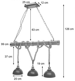 Závěsné svítidlo H82 industrial, kupole 3 74201 - kov / bambus - Černá