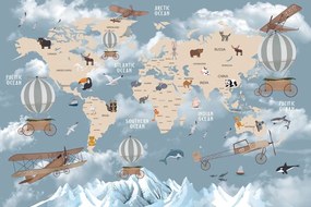 Tapeta nádherná dětská mapa se zvířátky - 450x300 cm