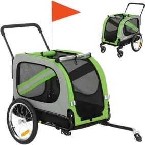 PawHut 2-v-1 cyklistický přívěs pro psy skládací vozík pro domácí mazlíčky s bezpečnostním pásem a reflexními prvky zelená