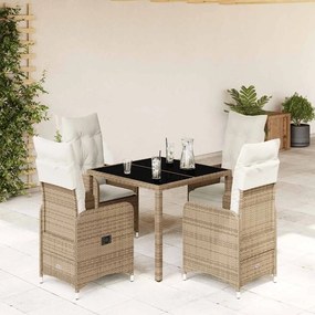 5dílný zahradní bistro set s poduškami béžový polyratan