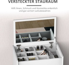 HOMCOM Skládací Toaletní Stolek se Zrcadlem, Moderní Toaletní Stolek se Stoličkou a Úložným Prostorem (10 Přihrádek), Bílý MDF, 60,2 x 40,2 x 79 cm