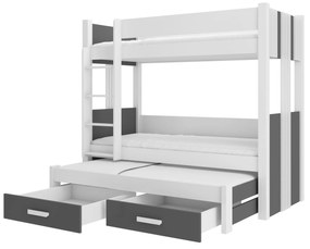 ADRK Rozkládací patrová postel ARTEMA, CH-ARTE-WAN-M-180, 180x80 cm s matrací, bílá/antracit