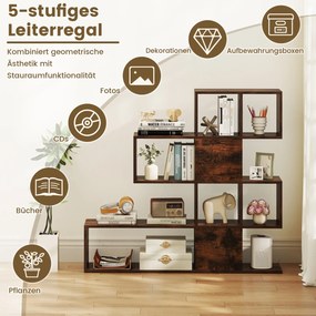 Costway Moderní 5 Dřevěná přepážka na knihy ve stylu žebříku