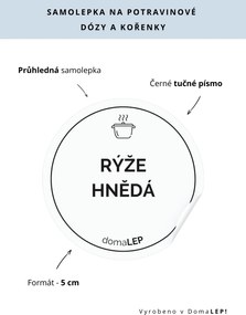 RÝŽE HNĚDÁ – průhledná samolepka na dózu, tučnépísmo, 5 cm | DomaLEP