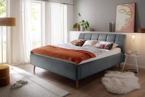 Čalouněná postel s prošívaným čelem lemina s úložným prostorem 180 x 200 cm modrá MUZZA