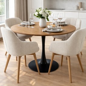 Jídelní stůl, kulatý, dub/černá, průměr 110 cm, REVENTON NEW