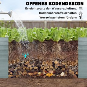 Outsunny 2× pozinkované vyvýšené záhony 180 × 90 × 60 cm — hluboké obdélníkové truhlíky s podpěrami, otevřeným dnem, včetně rukavic, pro zeleninu, ov…