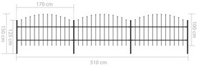 vidaXL Marketos Zahradní plot s kopím nahoře ocelový 537 x 100 cm černý