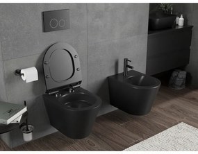 Mexen Rico, závěsná WC mísa 490x360x370 mm, Rimless Tornádo + WC sedátko z duroplastu, černá matná, 30720185T