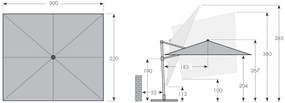 Doppler myZone 220 x 300 cm LED - výkyvný zahradní slunečník s boční tyčí antracit