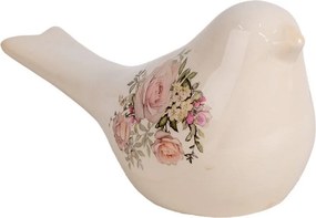 Béžová keramická dekorace ptáček s růžemi Rosien L - 25*10*13 cm