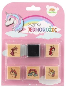 Teddies Razítka dřevěná  5+1 s poduškou jednorožci 3x3cm na kartě
