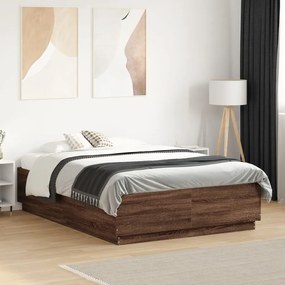 Rám postele s LED osvětlením hnědý dub 135 x 190 cm kompozit 3209652