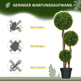 Umělý strom HOMCOM, Umělá rostlina, Zelený buxus se 3 koulí z bambusových listů, Včetně květináče, Pro vnitřní i venkovní použití, Výška 110 cm, Bez …
