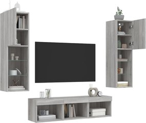 5dílná obývací stěna s LED šedá sonoma kompozitní dřevo 3216609