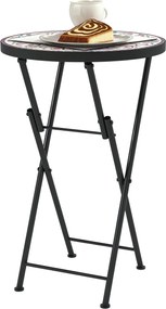 Skládací boční stůl Outsunny s mozaikovým designem, Ø35,5 x 55 cm kulatý voděodolný kovový balkonový stůl, campingový skládací stůl, konferenční stůl