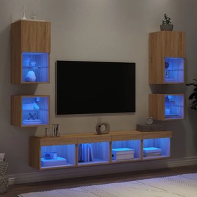 8dílná obývací stěna s LED dub sonoma kompozitní dřevo 3216592