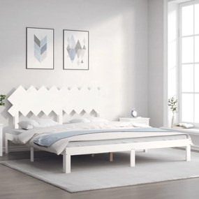 Rám postele s čelem bílý Super King Size masivní dřevo,  3193742