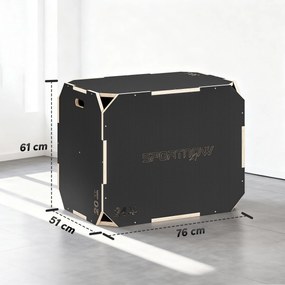 SPORTNOW plyo box 3 v 1, skákací box s otvory pro rukojeti, pro domácí fitness a venkovní trénink, 3 výšky skoku, dřevo, černá barva