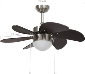vidaXL Stropní ventilátor se světlem 76 cm světle hnědý [51489] Barva: tmavě hnědá