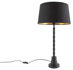Stolní lampa ve stylu art deco černá s odstínem černé bavlny 35 cm - Pisos