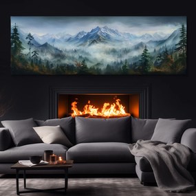 Obraz na plátně - Hory a lesy v mlžné kaši FeelHappy.cz Velikost obrazu: 120 x 40 cm