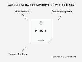 PETRŽEL - omyvatelná samolepka na kořenky, výběr rozměrů Ø 5 cm / 5 x 5 cm / 6 x 8 cm | DomaLEP tvar: KOLEČKO, barva: BÍLÁ - ČERNÉ písmo, velikost: Ø 5 cm - tučné písmo