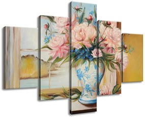 Gario Ručně malovaný obraz Barevné květiny ve váze - 5 dílný Rozměry: 150 x 105 cm