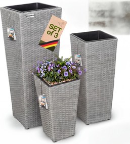 Umělý ratan Květináč sada 3 ks šedá