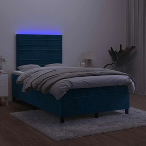 Box spring postel s matrací a LED tmavě modrá 120x200 cm samet 3136177