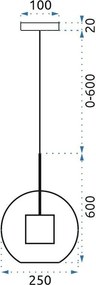 Toolight - závěsná skleněná lampa APP555-1CP 25cm, zlatá, OSW-08748