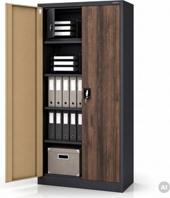 Kovová skříň s úložným prostorem antracitová/ořech, 900x1850x450 mm: TOMASZ Eco Design