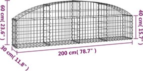 Klenutý gabionový koš 200 x 30 x 40/60 cm pozinkované železo 153462