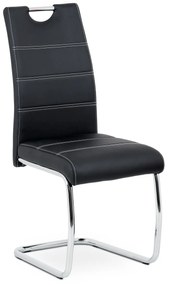 Jídelní židle FOTIA, černá eko-kůže, bílé prošití