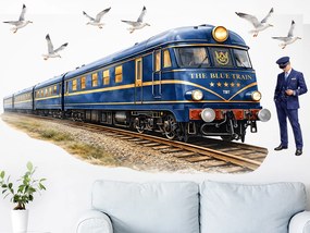 Vlak The blue train textilní přelepitelné samolepky na zeď arch 130 x 72 cm