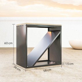 Outsunny 2v1 krbová police na dřevo pro interiér 58 x 36 x 60 cm zvýšená police na palivové dřevo s přepážkou kov černý